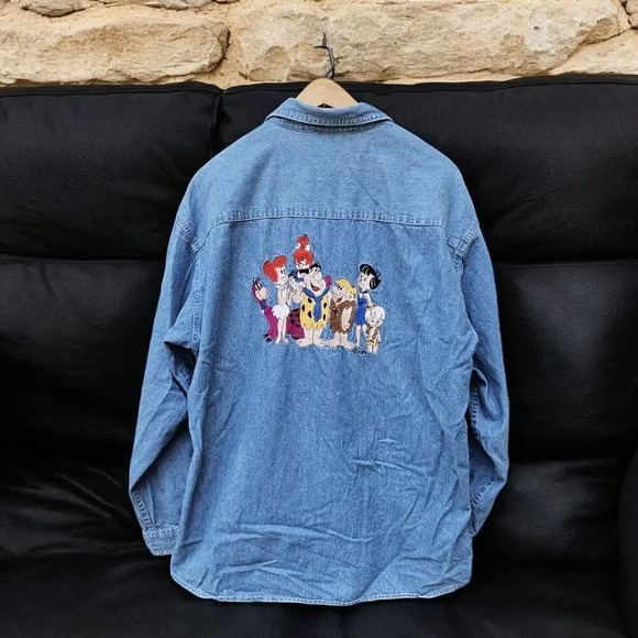 Blitzz studios | Shirts | Vtg 9s Flintstones Denim Shirt Men L Fred ...
